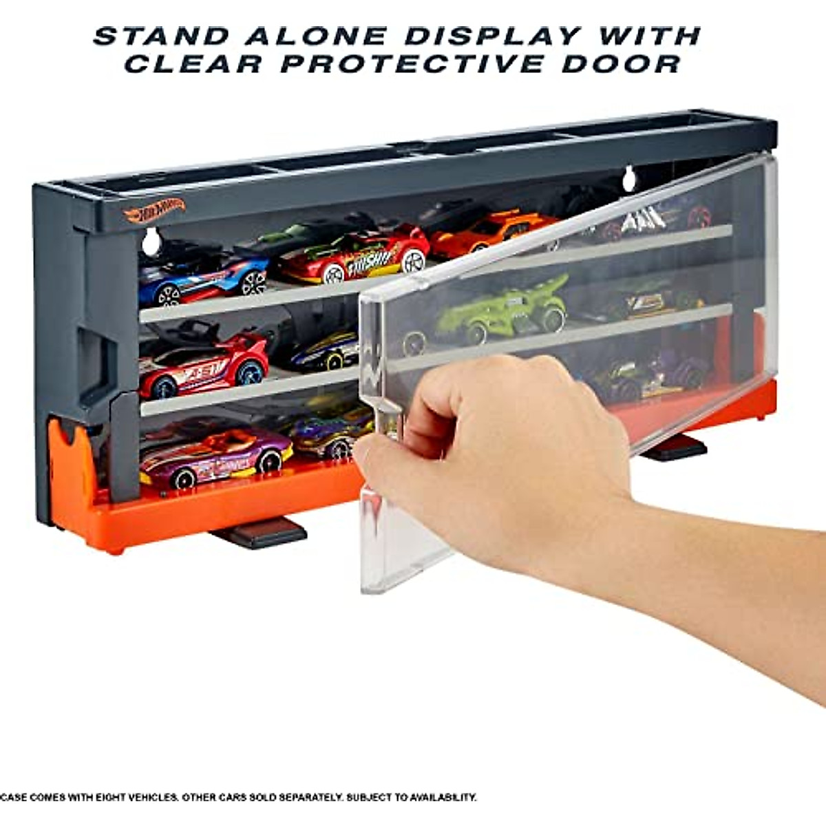 Hot Wheels Race Case with 8 Toy Cars, Interactive Display & Storage for 12 1:64 Scale Vehicles, Connects to Track
