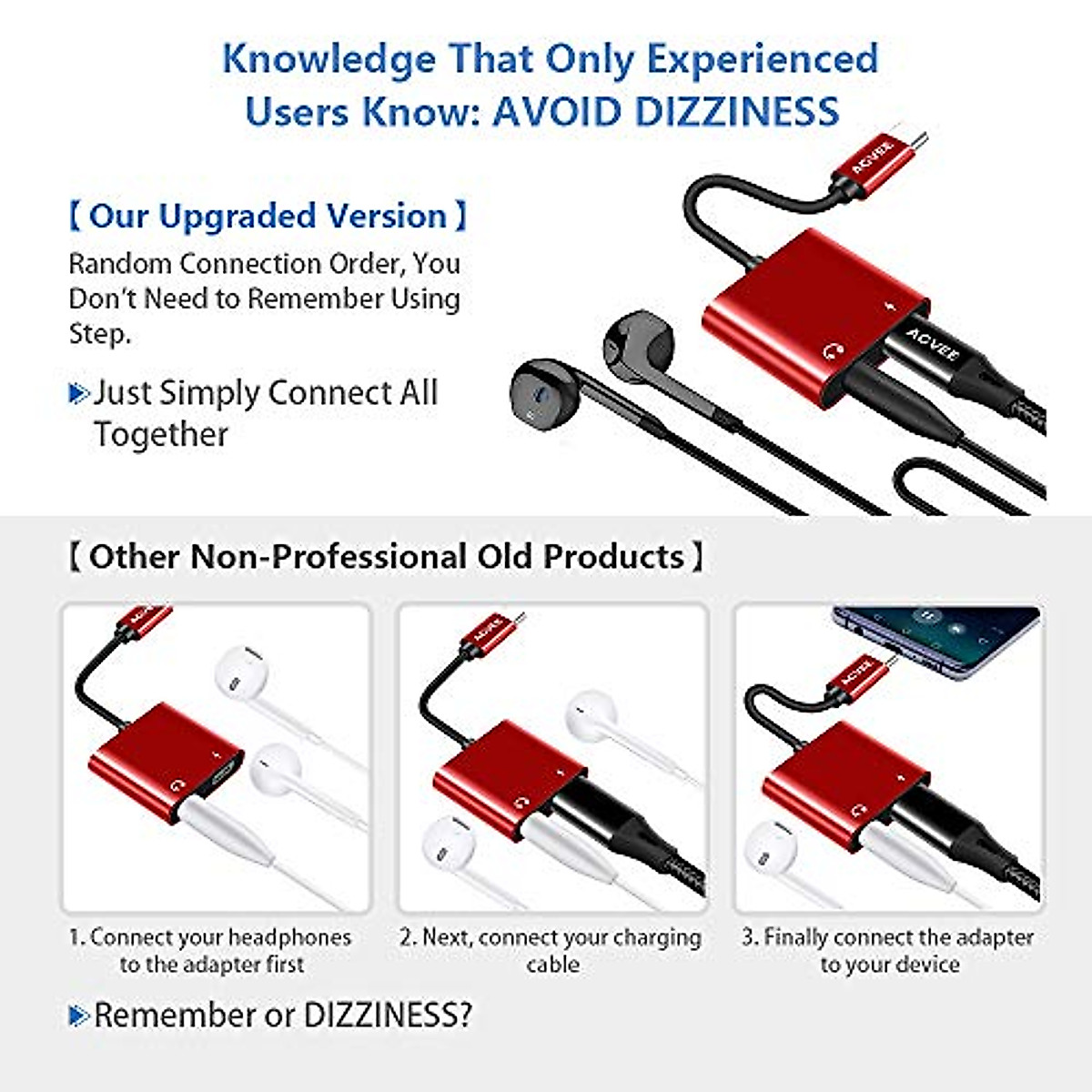 AGVEE 2-in-1 USB-C to 3.5mm Microphone Headphone Adapter, Type-C Mic AUX Earbud Splitter, USBC Audio Earphone Converter, PD 27W Charger Dongle for Samsung S21 S20 Note 20/10, iPad Pro, Pixel, Red