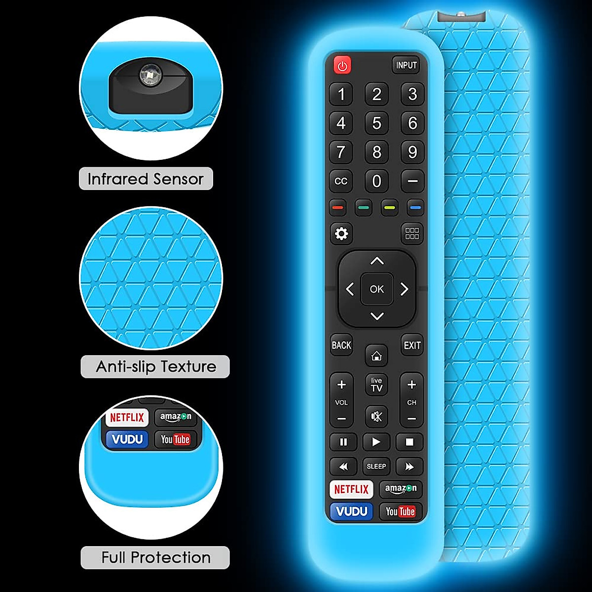 Silicone Protective Case for Hisense EN2A27 Remote Control, Anti-Slip Battery Back Cover for Hisense EN-2A27 Smart TV Remote Skin Sleeve Protector (Glow Blue)