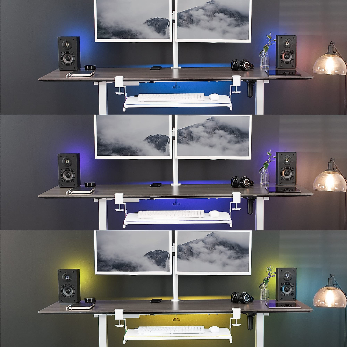 VIVO Large Height Adjustable Under Desk Keyboard Tray with RGB LED Light Mouse Pad, C-clamp Mount, 27 (33 with Clamps) x 11 inch Slide-Out Platform Computer Drawer for Typing, White, MOUNT-KB05GPW