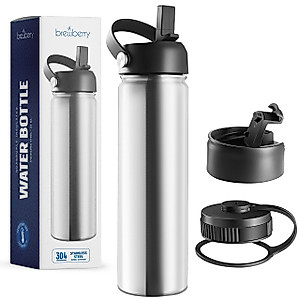 Brewberry Stainless Steel Insulated Water Bottle and Travel Mug for Hot and Cold Beverages, Wide Mouth, Double Wall Insulated Hydration Sports Water Bottle for Hiking, Biking, Outdoor, 22 OZ BPA Free