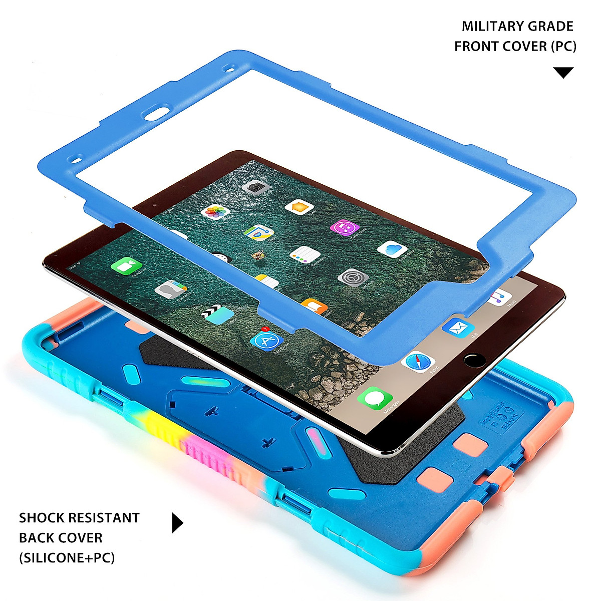 iPad Air 10.5" 2019/iPad Pro 10.5 2017 Case ACEGUARDER Ultra Protective Rugged Cover with Kickstand for Kids Shockproof Impact Resistant - Icecream/Blue