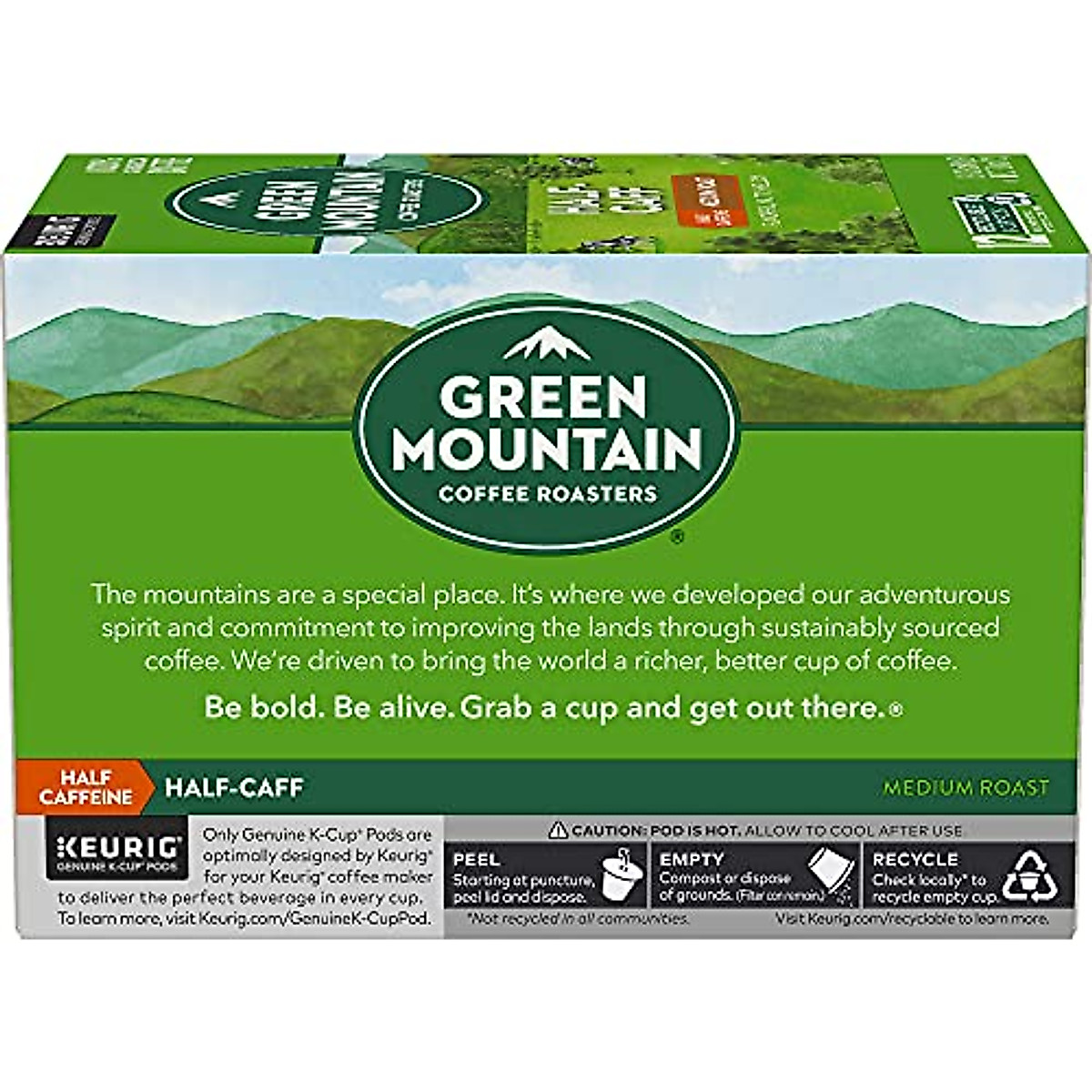 Green Mountain Coffee Roasters Half Caff Keurig Single-Serve K-Cup pods, Medium Roast Coffee, 12 Count