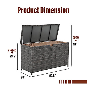 Yangming Outdoor Storage Box 120 Gallon Large Deck Boxes Waterproof Wicker Patio Bin for Pool Garden Cushion