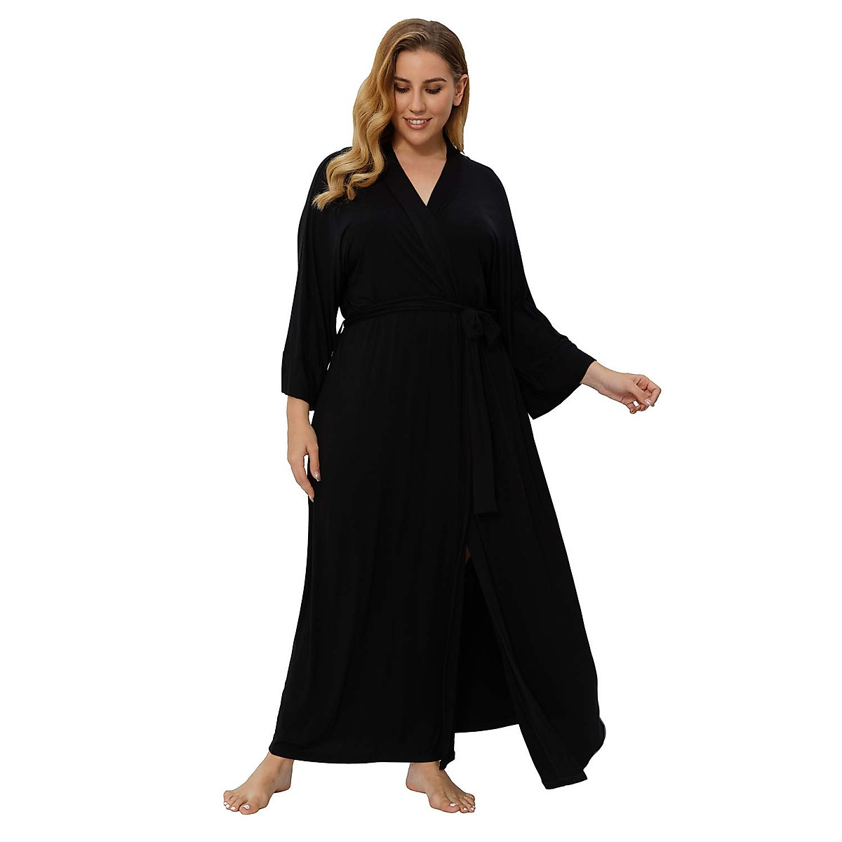 Super Shopping-zone Women's Plus Size Long Robes Kimonos Plus Size Maternity Robes Delivery Robes Sleepwear,Black 3X