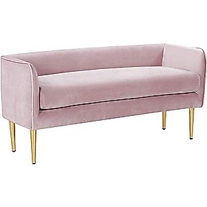 Meridian Furniture Audrey Collection Modern | Contemporary Velvet Upholstered Bench with Sturdy Metal Legs in Gold Finish, 52" W x 19" D x 24" H, Pink