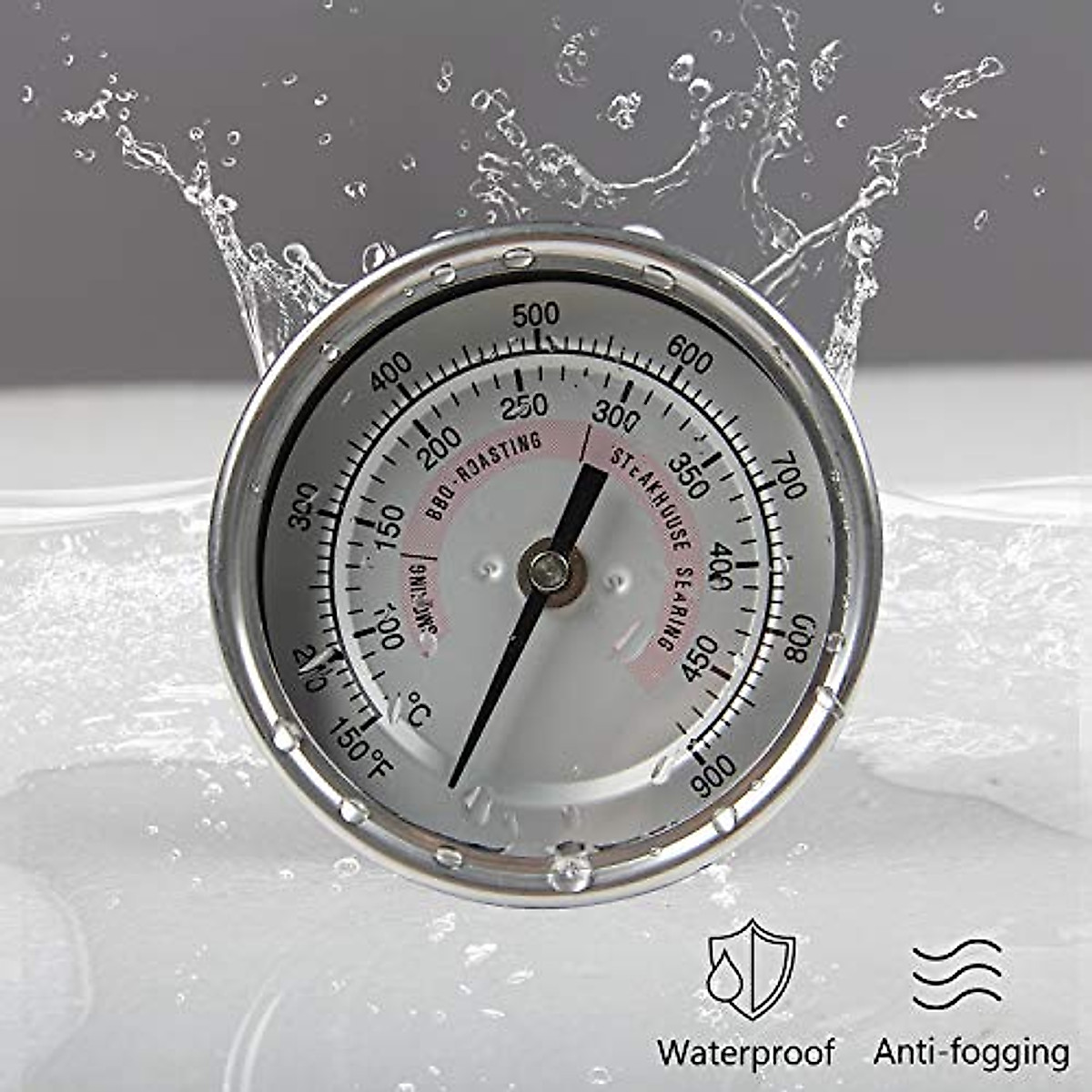 BBQ Grill Temperature Gauge Waterproof Large Face for Kamado Grill Joe Barbecue Charcoal Grill Stainless Steel 150-900°F Cooking Thermometer for Oven Wood Stove Accessories Tool Set Up Easy (White)