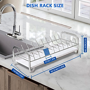 DorineRack Small Dish Drying Rack with Drain Tray, Space Saving Plate Organizer for Kitchen Cabinet,Anti-Rust Stainless Steel Pot Lid Organizer for Kitchen Sink (Single)