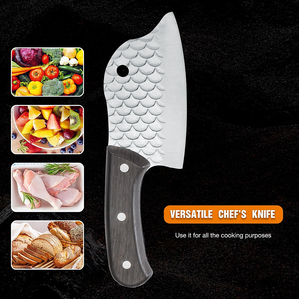 TJ POP Small Vegetable Cleaver Knife, Lightweight Chopping Knife for Women, Cute dolphin shape Full-tang Meat Cleaver with 30Cr13 Steel Blade Thickness 2 mm, Fish shape series HP01001