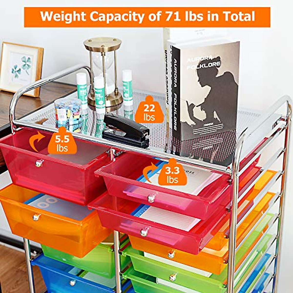 HAPPYGRILL 15 Drawer Storage Drawer Cart Organizer Cart Tools Office School Utility Cart Paper Organizer Rolling Storage Cart with Wheels
