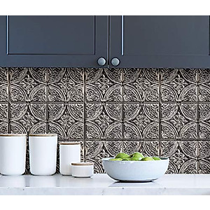 InHome NH3922 Camden Antique SSilver Faux Tin Peel & Stick Backsplash Tiles, Metallic