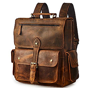 BRASS TACKS Leathercraft Backpack for Men Women Vintage Full Leather Rucksack Laptop Casual Travel Daypack