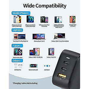 USB C Charger, Hadisala 66W 3-Port GaN Fast USB C Wall Charger, Foldable USB C PD3.0 Power Adapter, Portable Travel Charger Block for iPhone 13 Pro Max Mini/MacBook Pro/iPad, Galaxy, Pixel and More