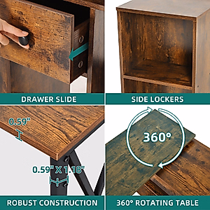 YITAHOME Computer Desk with Drawer, Office Desk with 5 Storage Shelves, 360°Rotating Writing Desk Work Desk for Home Office, Study, Bedroom, Work from Home, Brown