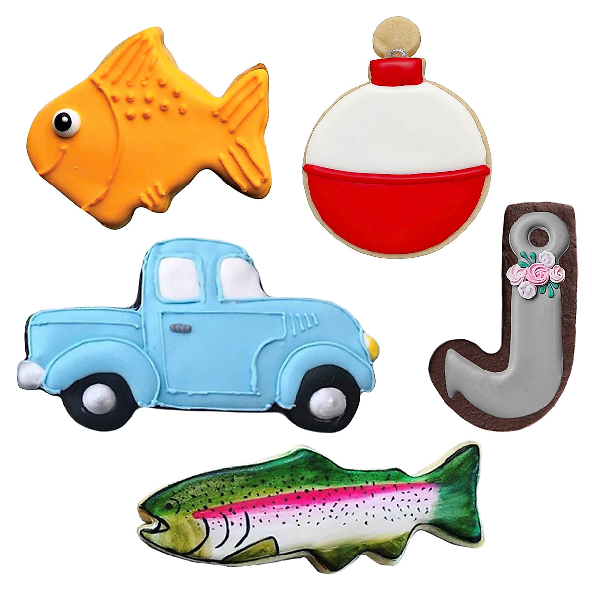 Father's Day Gone Fishing Cookie Cutters 5-Pc. Set Made in the USA by Ann Clark, Vintage Truck, Fish, Cute Goldfish, Hook, Bobber