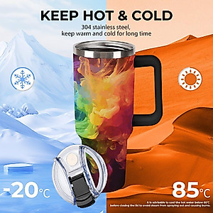 FZQVSGW Rainbow Smoke 40 Oz Tumbler with Handle And Straw Stainless Steel Vacuum Insulated Tumblers Reusable Keep Drinks Cold Coffee Cup Holder Friendly Gifts for Women Men Car Gym Travel