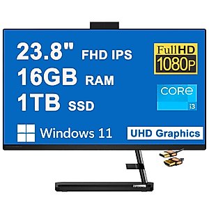 Lenovo IdeaCentre AIO 3i AIO Desktop 23.8" FHD IPS Anti-Glare Display 11th Generation Intel i3-1115G4 Processor 16GB RAM 1TB SSD Intel UHD Graphics Harman Kardon Win11 Black + HDMI Cable