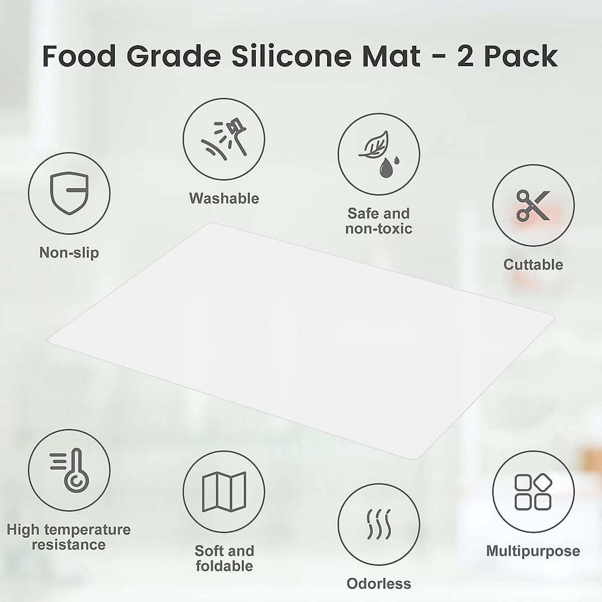 Jitner 2 Pack Silicone Mats for Kitchen Counter, Non-slip Waterproof Countertop Protector Mat, Heat Resistant and Thicker Silicone Mat for Baking and Cooking, 23.6 x 15.7 Inches x 1mm (Transparent)