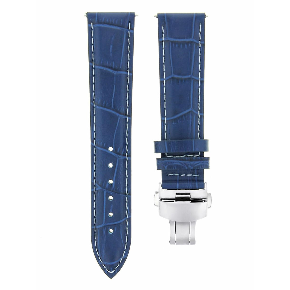 Ewatchparts 19MM LEATHER WATCH STRAP COMPATIBLE WITH IWC PILOT PORTUGUESE WATCH DEPLOYMENT BUCKLE BLUE