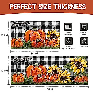 Faptoena Fall Kitchen Rugs Set of 2,Pumpkin Patch Sunflower Thanksgiving Floor Mats and Rugs Non Skid Washable for Kitchen Home Decor,Fall Farmhouse Decorations and Accessories (17"x47"+17"x30")