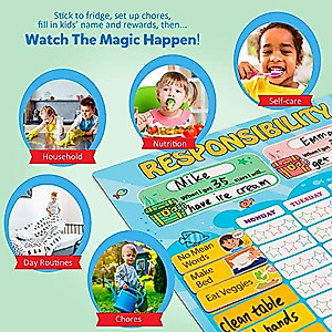 D-FantiX Magnetic Responsibility Chart and Visual Schedule Cards for Kids, Chore Chart for Multiple Kids, My Star Reward Chart Daily Routine Good Behavior Charts Dry Erasable for Toddlers at Home