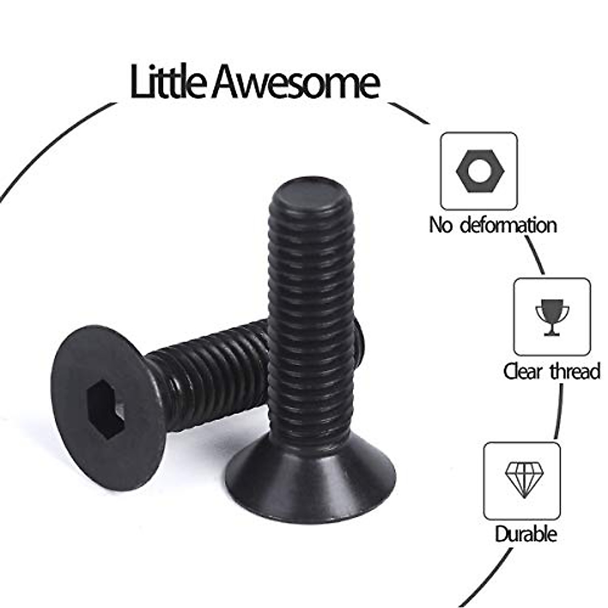 L-A M6-1.0x20mm 10.9 Carbon Steel Countersunk Head Hex Socket Screw Flat Countersunk Hex Socket Bolts Screws （25 Pcs）