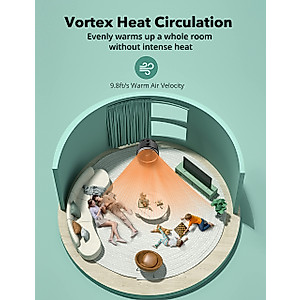 Space Heater Fan, 2-in-1 Vortex Portable Space Heater with Circulation Fan, 2 Heat and Fan Modes, 60°Wide Tilting Angle, Tip-over and Overheat Protections, Electric Heater for Bedroom Home Office Use