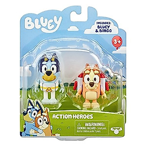 Bluey Figure 2-Packs, Action Heroes 2.5 Inch and Bingo Figures