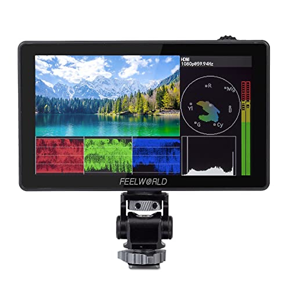 FEELWORLD LUT5 5.5 Inch 3000nits Ultra Bright DSLR Camera Field Monitor Auto Dimming Touchscreen HDR 3D LUT with Waveform F970 External Power and Install Kit 4K HDMI Input Output 1920X1080 IPS Panel