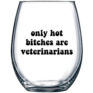 Only Hot Bitches are Veterinarians - Future Vet Graduation Gifts for Women Her - Best Veterinary School Student Present for Birthday Christmas Appreciation Day - 15 oz Stemless Wine Glass