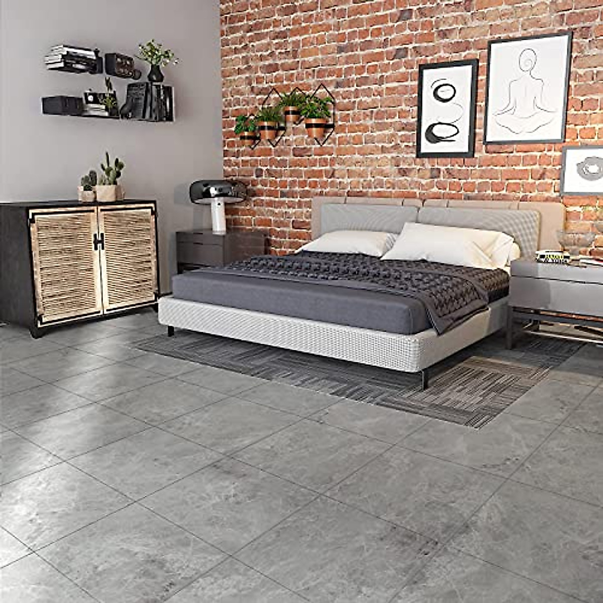 CHICHOME 16-Pack 12x12 Inch Grey Peel and Stick Floor Tile Bathroom Waterproof Marble Vinyl Flooring Tiles Self Adhesive Removable Kitchen Stick Floor Tiles Decorative for Bedroom Basement Floor