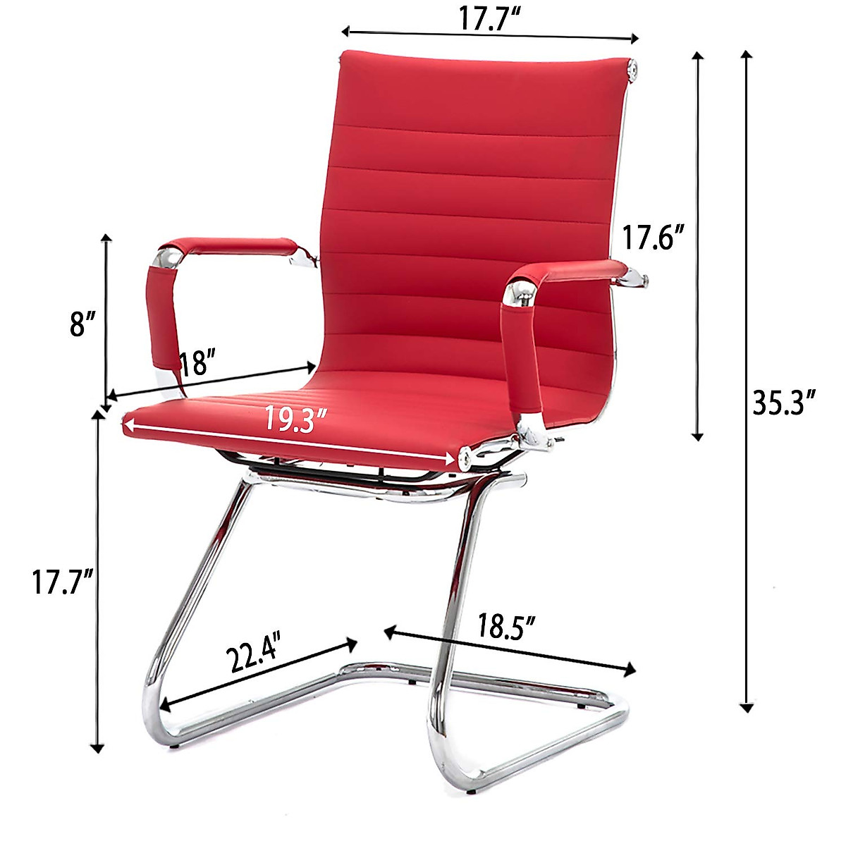 DM Furniture No Wheels Reception Chairs Guest Chair Leather Conference Chairs Back Support Heavy Duty Office Chair, Set of 2 (Deep Red)