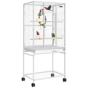 VIVOHOME 54 Inch Wrought Iron Large Bird Flight Cage with Rolling Stand for Parakeets Canaries Cockatiels Lovebirds Conures, White