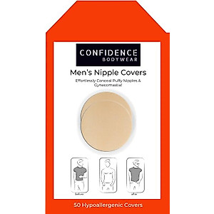 Confidence Bodywear Men’s Nipple Covers - Gynecomastia Concealment, Hypoallergenic Adhesive, 50-Pack