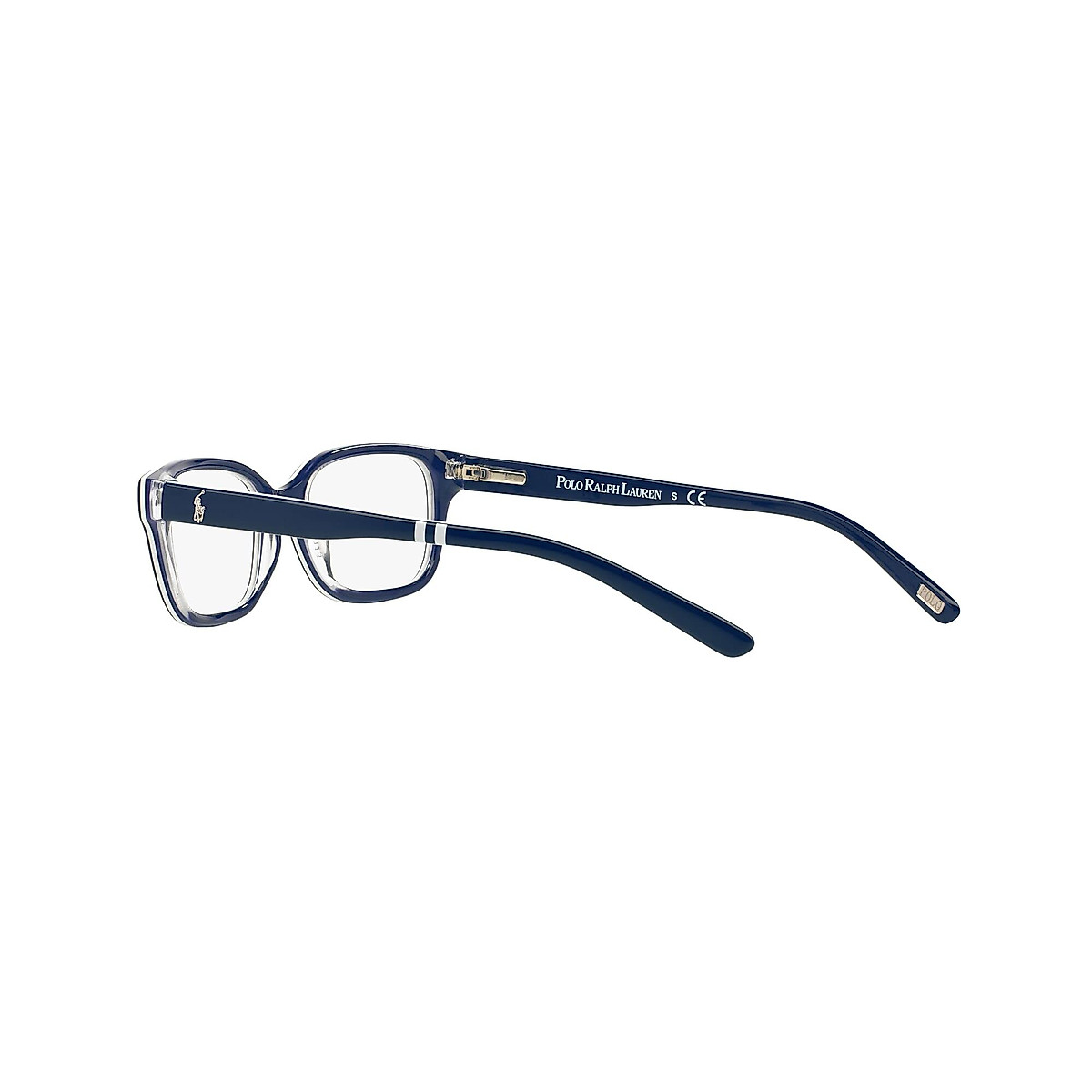 Polo Ralph Lauren Kids' PP8520 Rectangular Prescription Eyewear Frames, Navy Blue On White/Crystal/Demo Lens, 46 mm