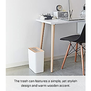 Yamazaki Home Trash Can - Small Modern Home Wastebasket for Bathroom Kitchen office Steel + Wood One Size Ash