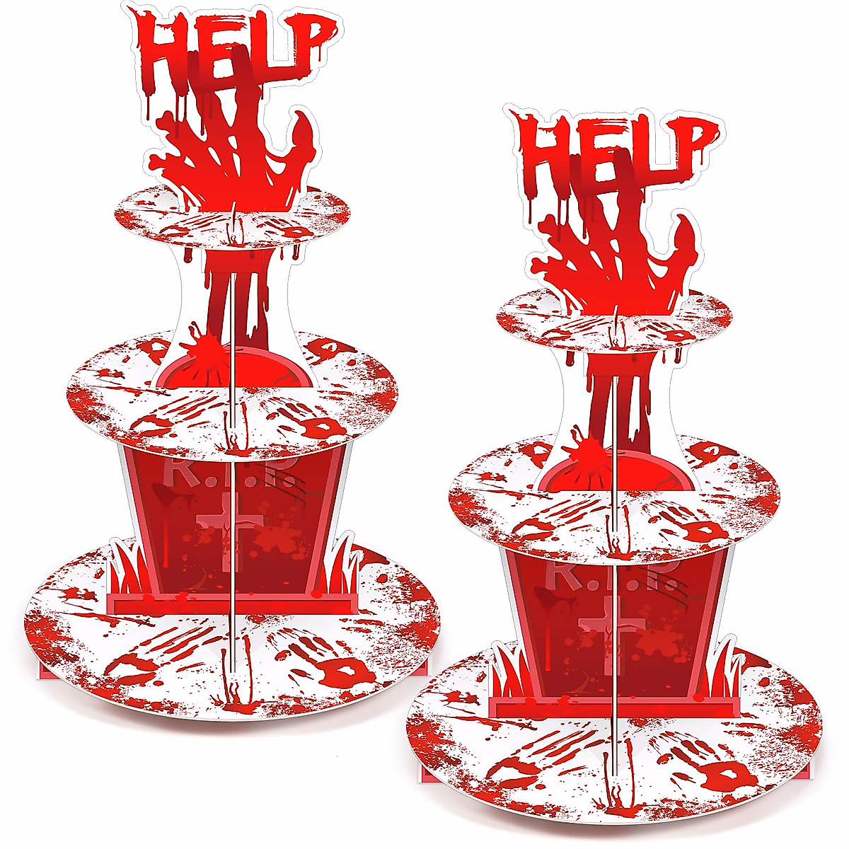 Sliner 2 PCS Halloween Bloody Cupcake Stand Party Decorations Bloody Handprint Cupcake Holder Halloween Bloody Help Cake Holder Bloody Dessert Stand for Halloween Bloody Horror Scary Party Supplies