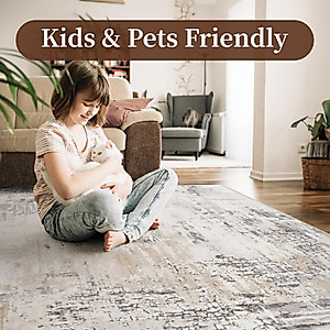MontVoo Abstract Area Rug-5x7 Washable Rugs for Living Room-Soft Rug for Bedroom-Neutral Non Slip Indoor Floor Carpet for Apartment Dining Room Nursery Home Decor