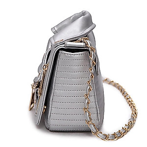JNKET Women PU Leather Motorcycle Jacket Shoulder Bag Punk Style Rivet Handbag Chain Crossbody Bag for Girls (01-Silver)