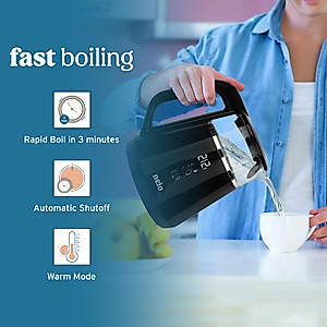 NELO Electric Kettle with 5 Temperature Control Presets, Large Digital Temperature Display, Multi-Colored LED Indicator Lights, Black Tea Kettle & Hot Water Boiler, 360° Base, BPA-Free, 1 Liter