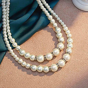 Unicra 1920s Gatsby Pearl Jewelry Set Vintage Crystal Bride Necklace Earrings Set Silver Pearl Multilayer Bridal Necklace Jewelry Accessories for Women and Brides