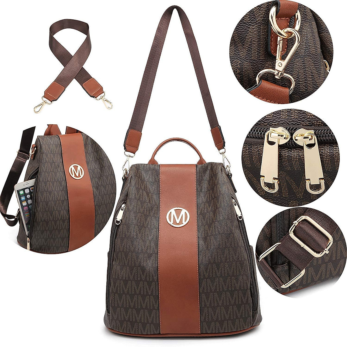 MKP COLLECTION Women Fashion Anti Theft Backpack and Small Crossbody Cell Phone Purse