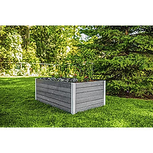 Vita Urbana 3 Foot x 5 Foot Embossed Vinyl Keyhole Garden with Composting Basket, Slate Grey, Gray, PVC, BPA and Pthalate Free, Woodgrain, VT17602