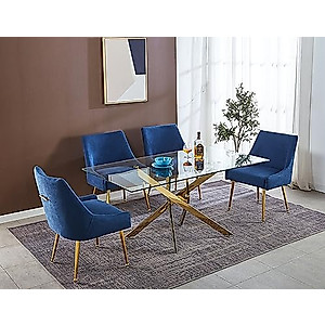 Goderfuu 51 inch Glass Dining Table Set for 4, Modern Dining Room Table with Gold Stainless Steel Base, Contemporary Tempered Glass Rectangle Dining Table, Kitchen Dining Room Tables Dinner Table