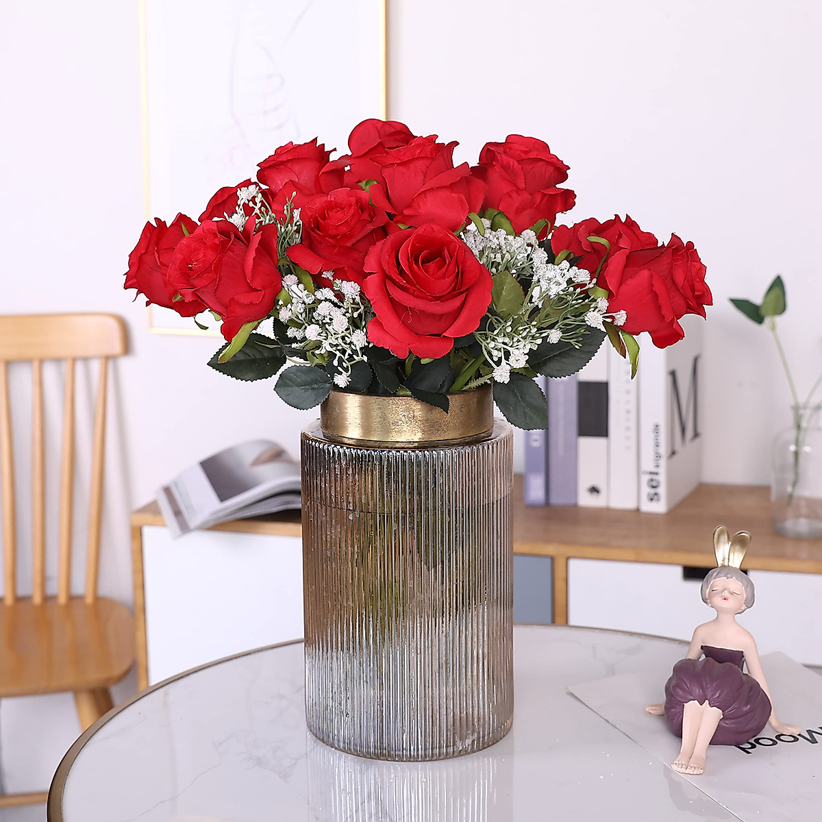 Hawesome Artificial Flowers 10 PCS Silk Roses with Long Stems Faux Realistic Roses for Wedding Bouquets Table Centerpieces Party Home Decor(White)