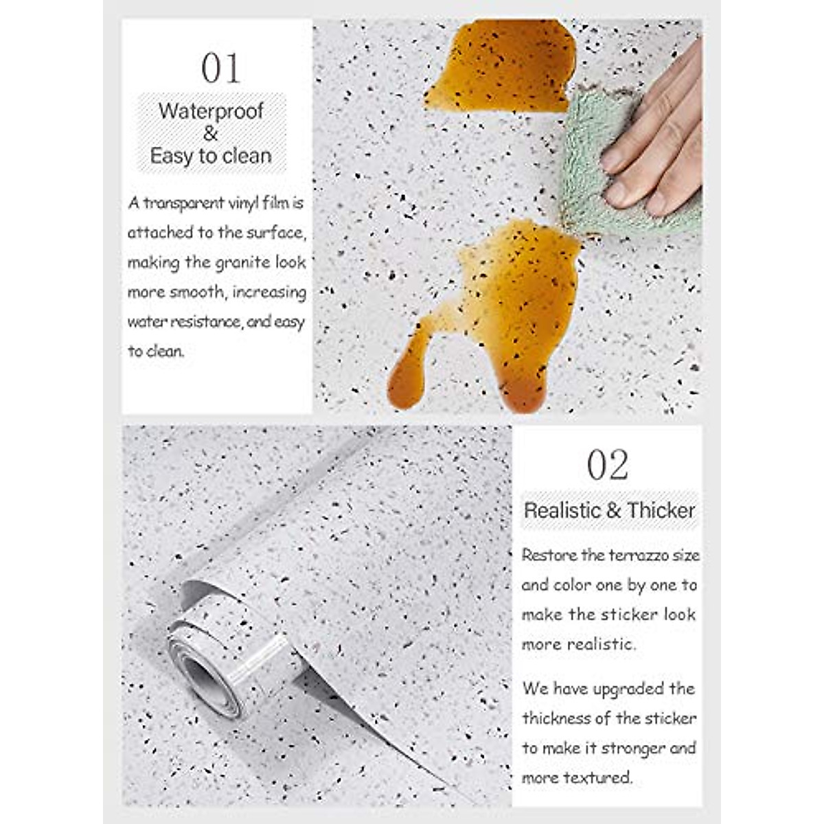 Glossy Marble Paper for Countertop Peel and Stick Wallpaper Granite White Sticker Waterproof Self Adhesive 15.7”×118” Easy to Install & Clean, Removable