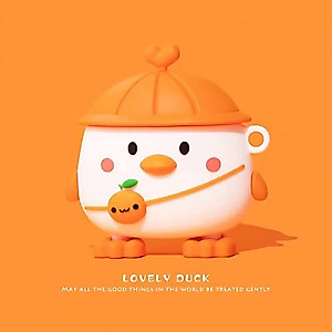 Compatible with AirPods 3 Case Cover, Cute Silicone Protective Cover for Apple AirPod 3rd Generation 2021 with Keychain for Women Men Girls, Funny Anime Shockproof Case for Airpods 3 (Orange Duck)