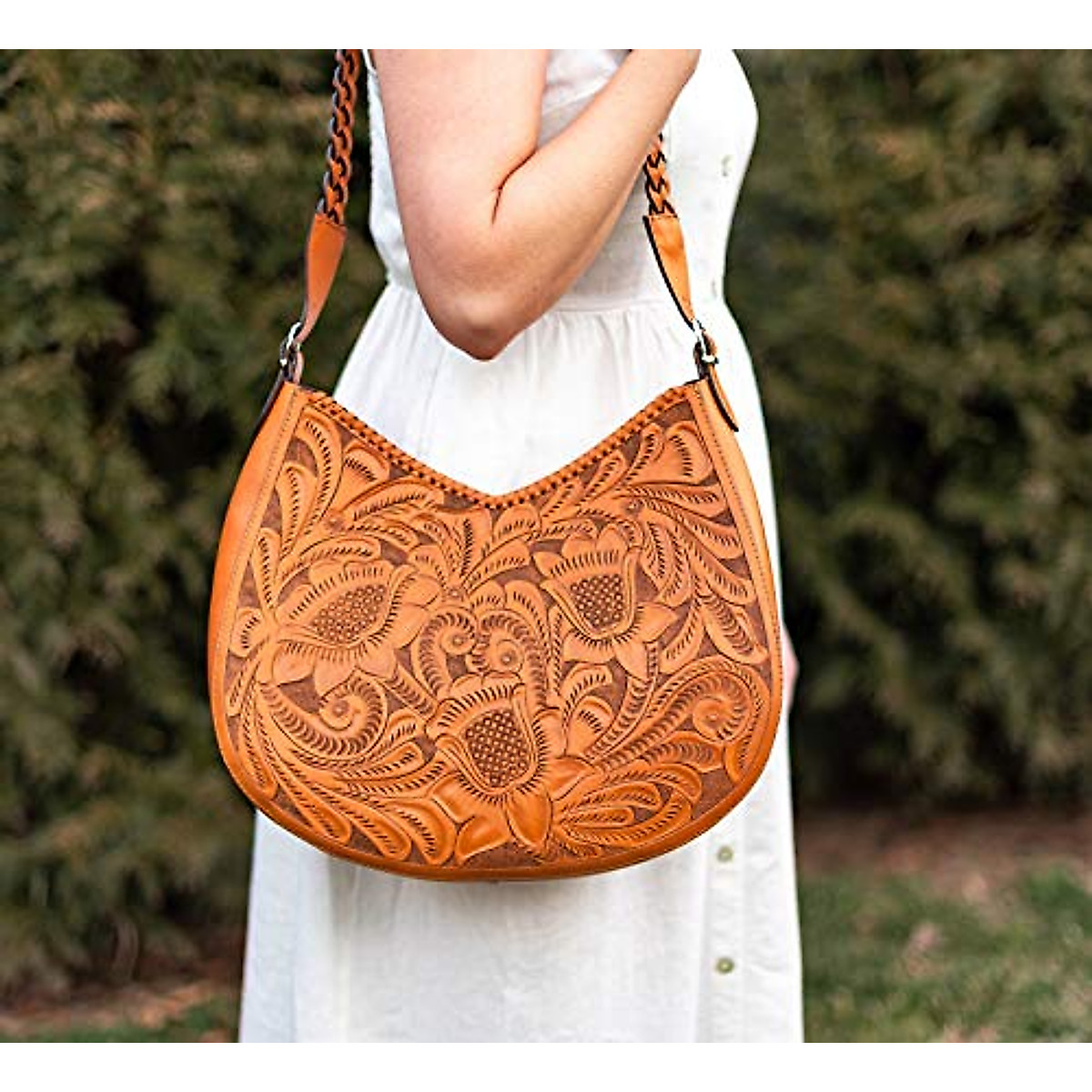 Mauzari Sonoma Women's Large Tooled Leather Hobo Handbag (Honey)