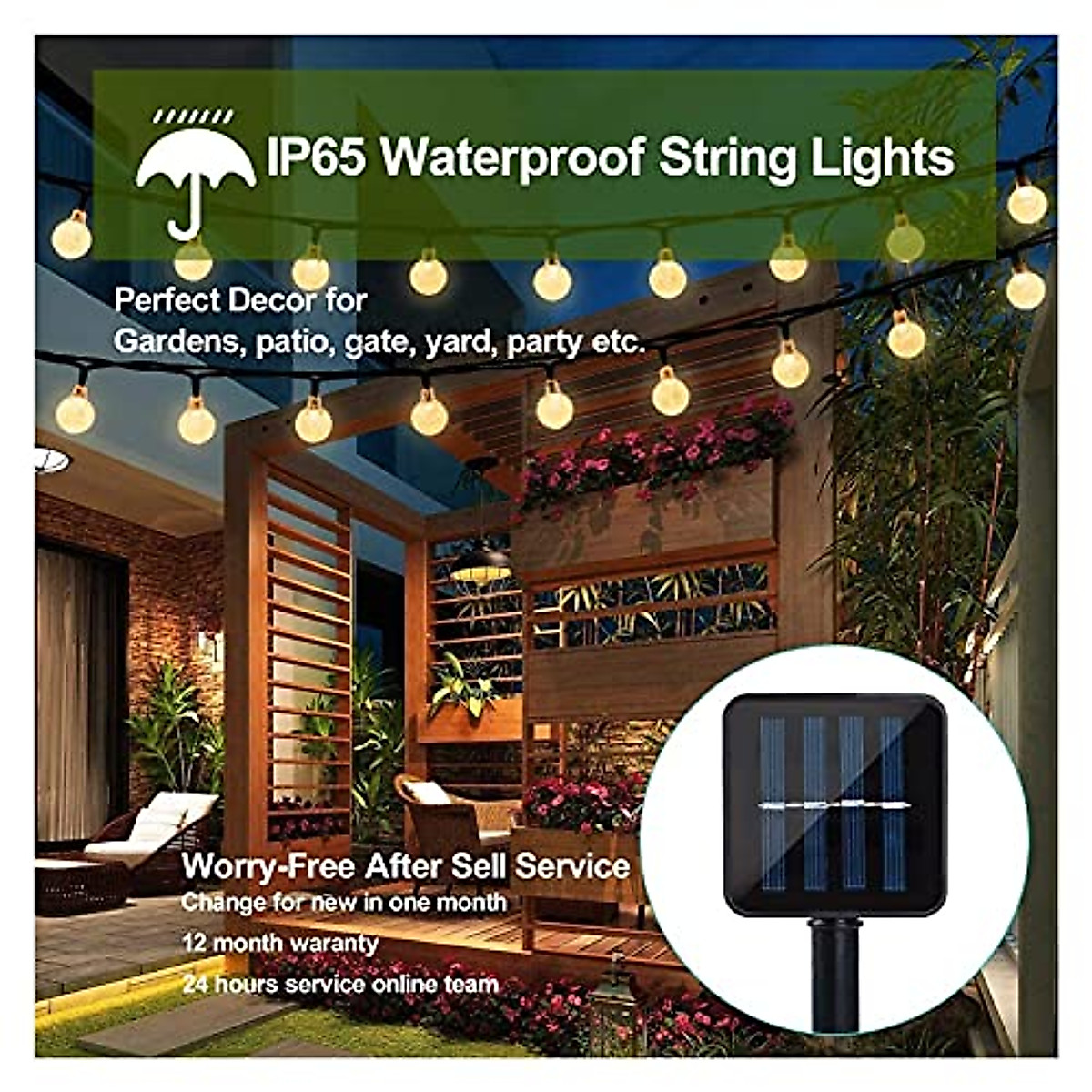 FOVKP Solar String Lights 50 LED Outdoor String Lights Garden Crystal Ball Decorative Lights Waterproof Indoor Fairy Lights for Home, Garden, Patio, Party, Yard, Christmas- Warm White