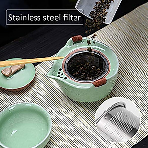 Travel Ceramic Tea Pot Set, Chinese Kung Fu Teapot 1 Pot 2 Mini Cup Porcelain Gongfu Teacups with Infuser Portable Bag All in One for Picnic Outdoor Camping Hotel